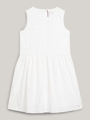 Th Monogram Mouwloze Jurk Met Broderie Anglaise Wit Tommy Hilfiger