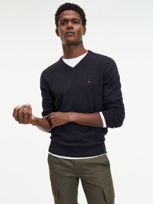 Pima Cotton Cashmere V Neck Jumper Black Tommy Hilfiger