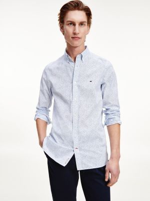Slim Fit Hemd Mit Mikro Blumen Print Weiß Tommy Hilfiger