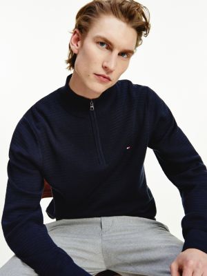 Pull à Motif Zigzag Et Col Zippé Bleu Tommy Hilfiger