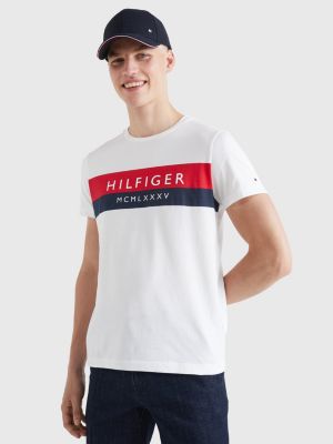 Slim Fit T Shirt Im Color Block Design Weiß Tommy Hilfiger