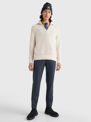 Relaxed Fit Mock Turtleneck Half Zip Jumper Beige Tommy Hilfiger