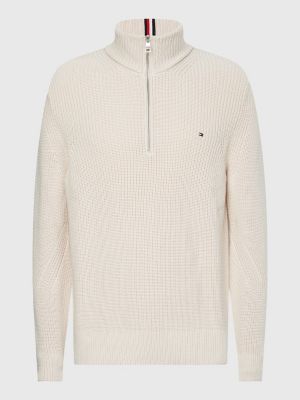 Relaxed Fit Mock Turtleneck Half Zip Jumper Beige Tommy Hilfiger