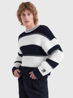 Gestreifter Boxy Fit Pullover Mit Wappen Blau Tommy Hilfiger