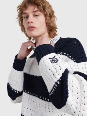 Gestreifter Boxy Fit Pullover Mit Wappen Blau Tommy Hilfiger
