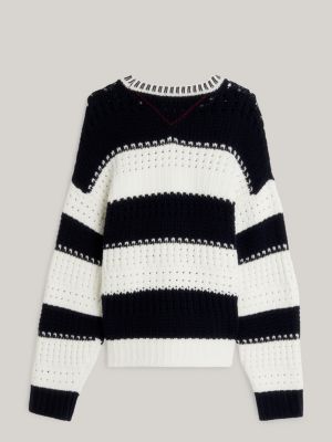 Gestreifter Boxy Fit Pullover Mit Wappen Blau Tommy Hilfiger