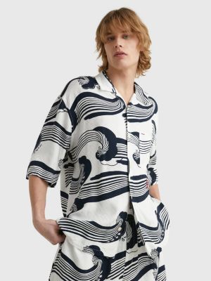 Camisa En Jacquard Con Escudo Thc Azul Tommy Hilfiger