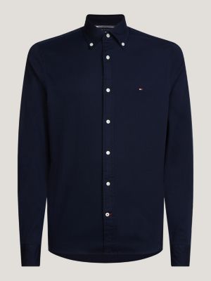 Th Flex Slim Fit Dobby Hemd Blau Tommy Hilfiger