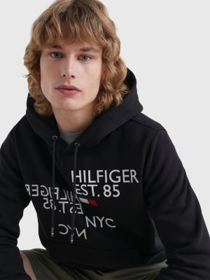 Mirrored Logo Flex Fleece Hoody Black Tommy Hilfiger