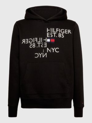 Mirrored Logo Flex Fleece Hoody Black Tommy Hilfiger