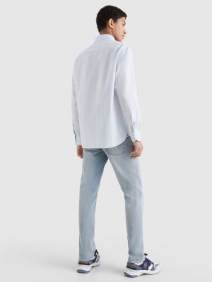 Gestreiftes Regular Fit Oxford Hemd Blau Tommy Hilfiger