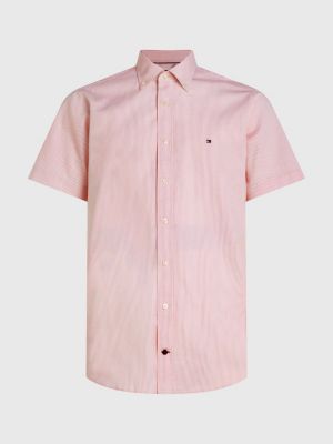 Gestreiftes Regular Fit Kurzarmhemd Rosa Tommy Hilfiger