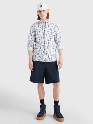 Regular Fit Seersucker Hemd Mit Blumen Print Weiß Tommy Hilfiger