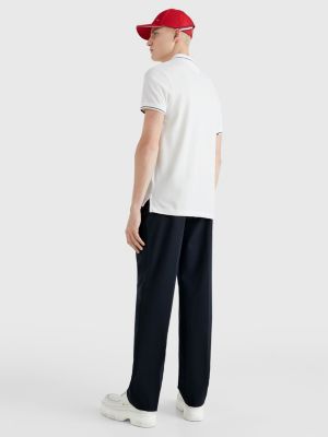 Regular Fit Polo Met Streep Langs De Kraag Wit Tommy Hilfiger