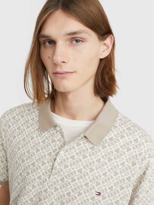 Th Monogram Print Regular Fit Polo Beige Tommy Hilfiger