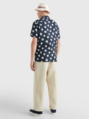 Regular Fit Kurzarmhemd Aus Leinen Blau Tommy Hilfiger