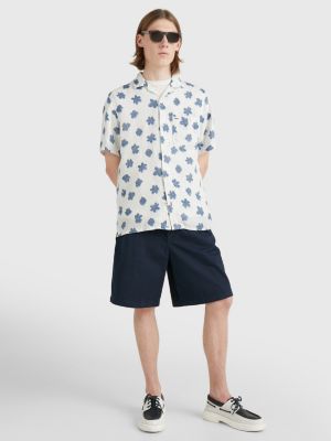 Regular Fit Linnen Overhemd Met Korte Mouw Wit Tommy Hilfiger