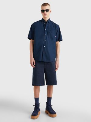 Camicia Oversize A Maniche Corte Blu Tommy Hilfiger
