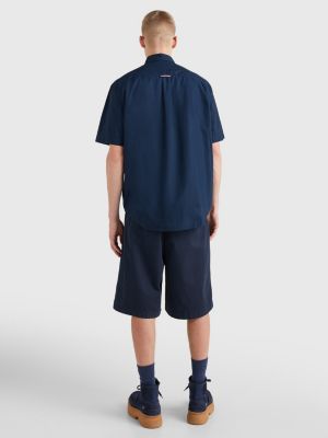 Camicia Oversize A Maniche Corte Blu Tommy Hilfiger