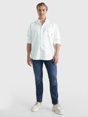 Oversized Fit Fein Gestreiftes Hemd Weiß Tommy Hilfiger