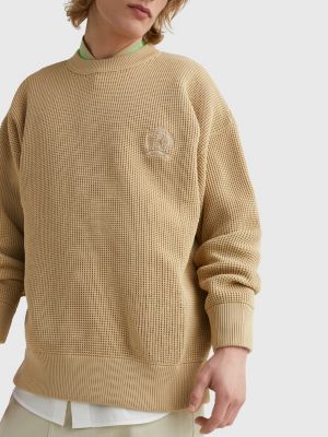 Pull à Tissage Alvéolé Et Blason Beige Tommy Hilfiger