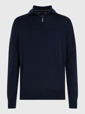 Merino Wool Half Zip Jumper Blue Tommy Hilfiger
