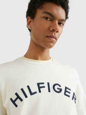 Rundhals Pullover Mit Intarsien Logo Weiß Tommy Hilfiger