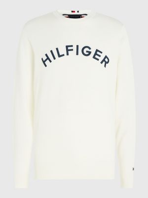 Rundhals Pullover Mit Intarsien Logo Weiß Tommy Hilfiger