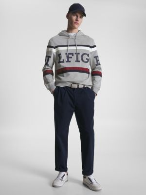 Global Stripe Hilfiger Monotype Logo Hoody Grey Tommy Hilfiger
