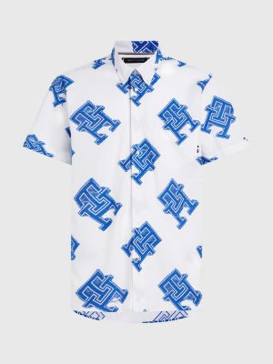 Th Monogram Archive Kurzarmhemd Blau Tommy Hilfiger