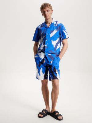 Regular Fit Kurzarmhemd Mit Blumen Print Blau Tommy Hilfiger