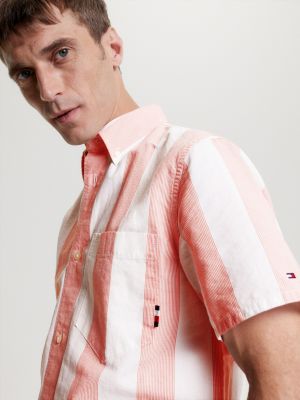 Gestreiftes Regular Fit Kurzarmhemd Rosa Tommy Hilfiger