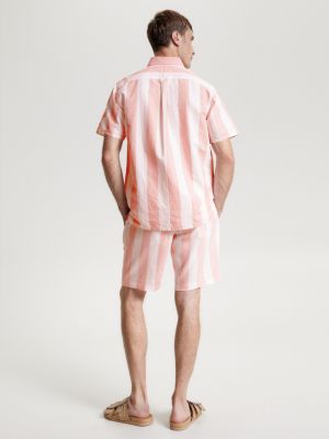 Gestreiftes Regular Fit Kurzarmhemd Rosa Tommy Hilfiger