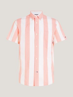 Gestreiftes Regular Fit Kurzarmhemd Rosa Tommy Hilfiger