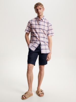 Kariertes Regular Fit Kurzarmhemd Rosa Tommy Hilfiger