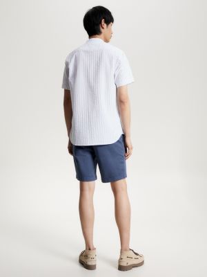 Regular Fit Kurzarm Hemd Aus Seersucker Blau Tommy Hilfiger