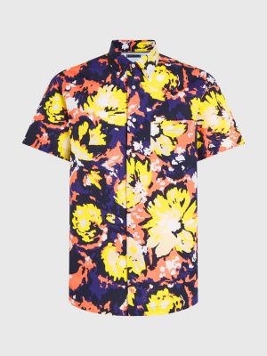 Gebloemd Regular Overhemd Met Korte Mouwen Yellow Tommy Hilfiger