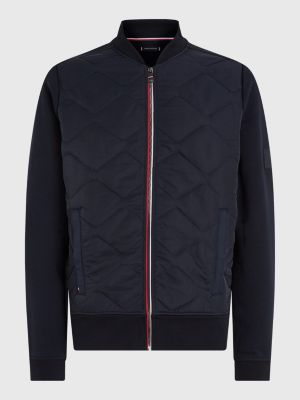Plus Colour Blocked Quilted Mixed Texture Bomber Jacket Blue Tommy