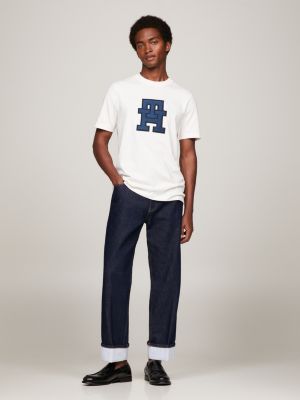 T Shirt Mit Th Monogramm Applikation Weiß Tommy Hilfiger