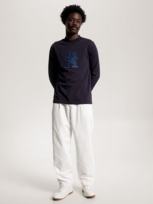 Langarmshirt Mit Th Monogramm Applikation Blau Tommy Hilfiger