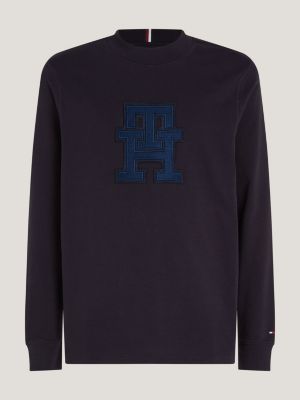 Langarmshirt Mit Th Monogramm Applikation Blau Tommy Hilfiger