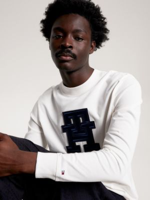 Langarmshirt Mit Th Monogramm Applikation Weiß Tommy Hilfiger