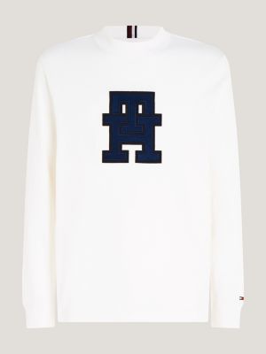 Langarmshirt Mit Th Monogramm Applikation Weiß Tommy Hilfiger