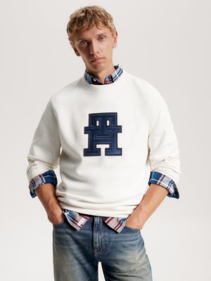 Felpa Con Applique Del Monogramma Th Bianco Tommy Hilfiger