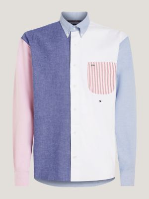 Premium Regular Fit Color Block Oxford Hemd Blau Tommy Hilfiger
