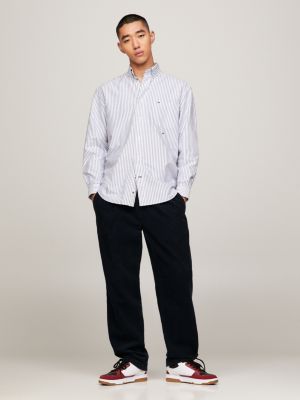 Camisa Oxford Premium Con Rayas Ithaca Y Corte Regular Azul Tommy
