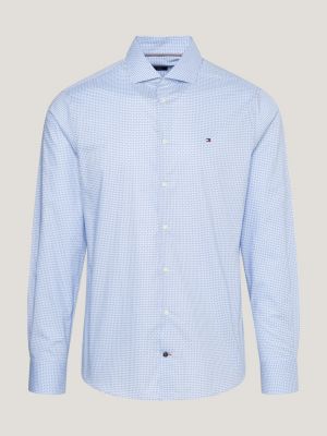 Chemise Ajustée à Micro Motif Bleu Tommy Hilfiger
