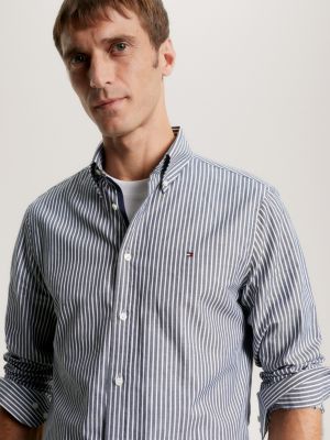 Camicia Slim Fit In Twill A Righe Blu Tommy Hilfiger
