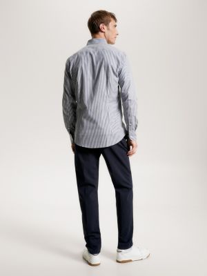 Camicia Slim Fit In Twill A Righe Blu Tommy Hilfiger