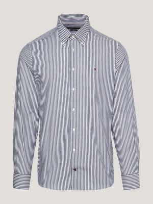 Camicia Slim Fit In Twill A Righe Blu Tommy Hilfiger